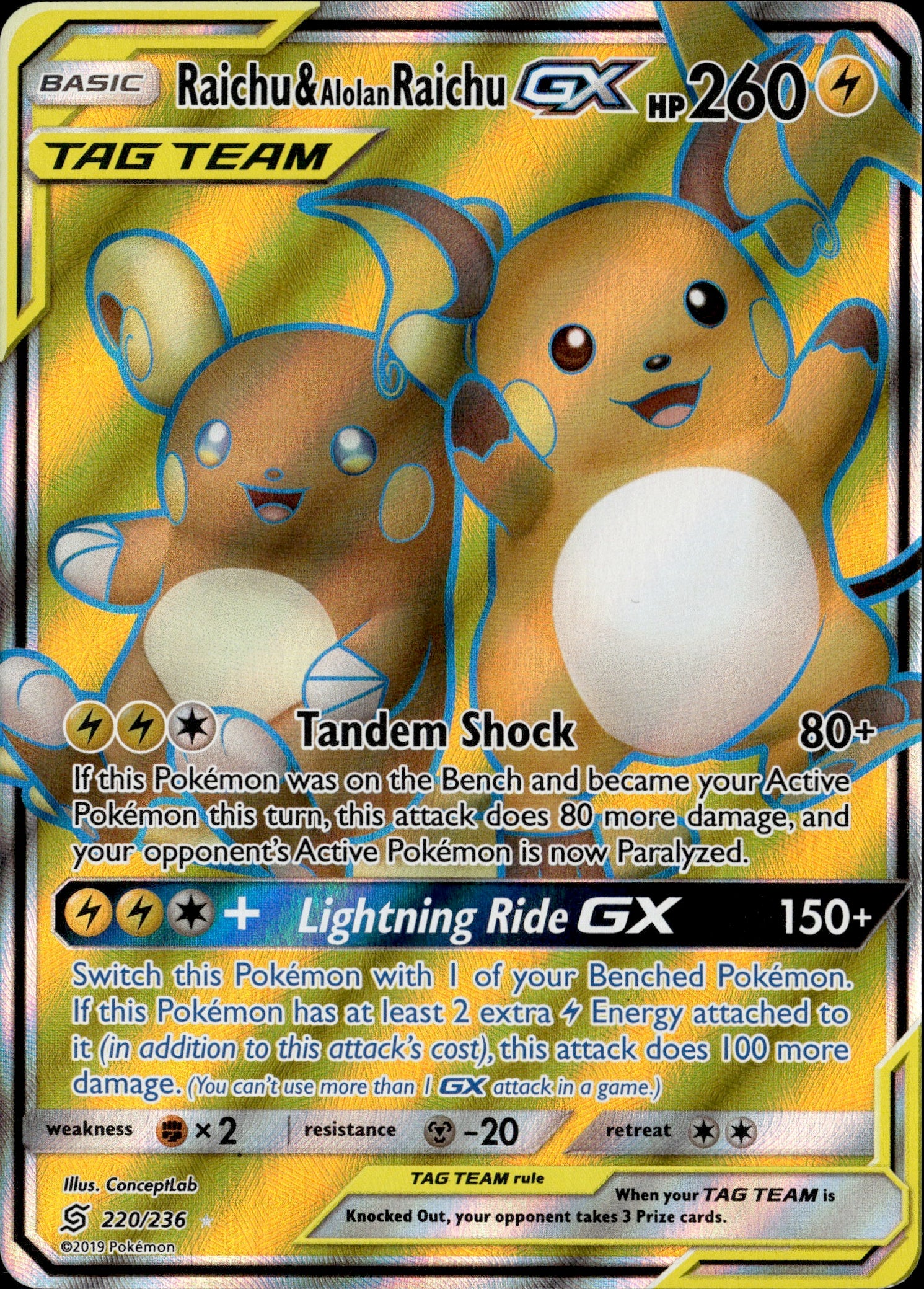 Raichu & Alolan Raichu GX 220/236 [Unified Minds] – Leo Games